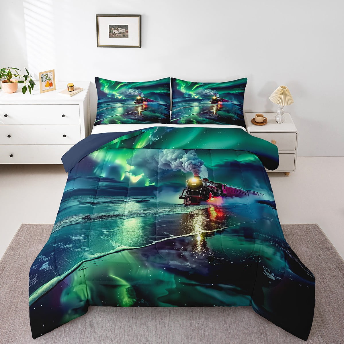 Red Train Bedding Set Steam Engine King Size Comforter Set Teens ...