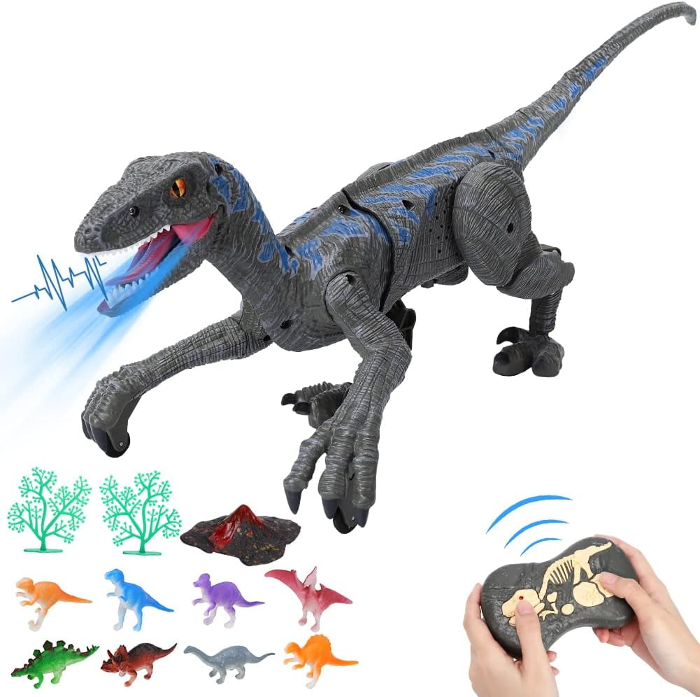 Remote Control Dinosaur Toy, Roaring Velociraptor, 2.4Ghz, Realistic RC with 3D Eyes, Light ...
