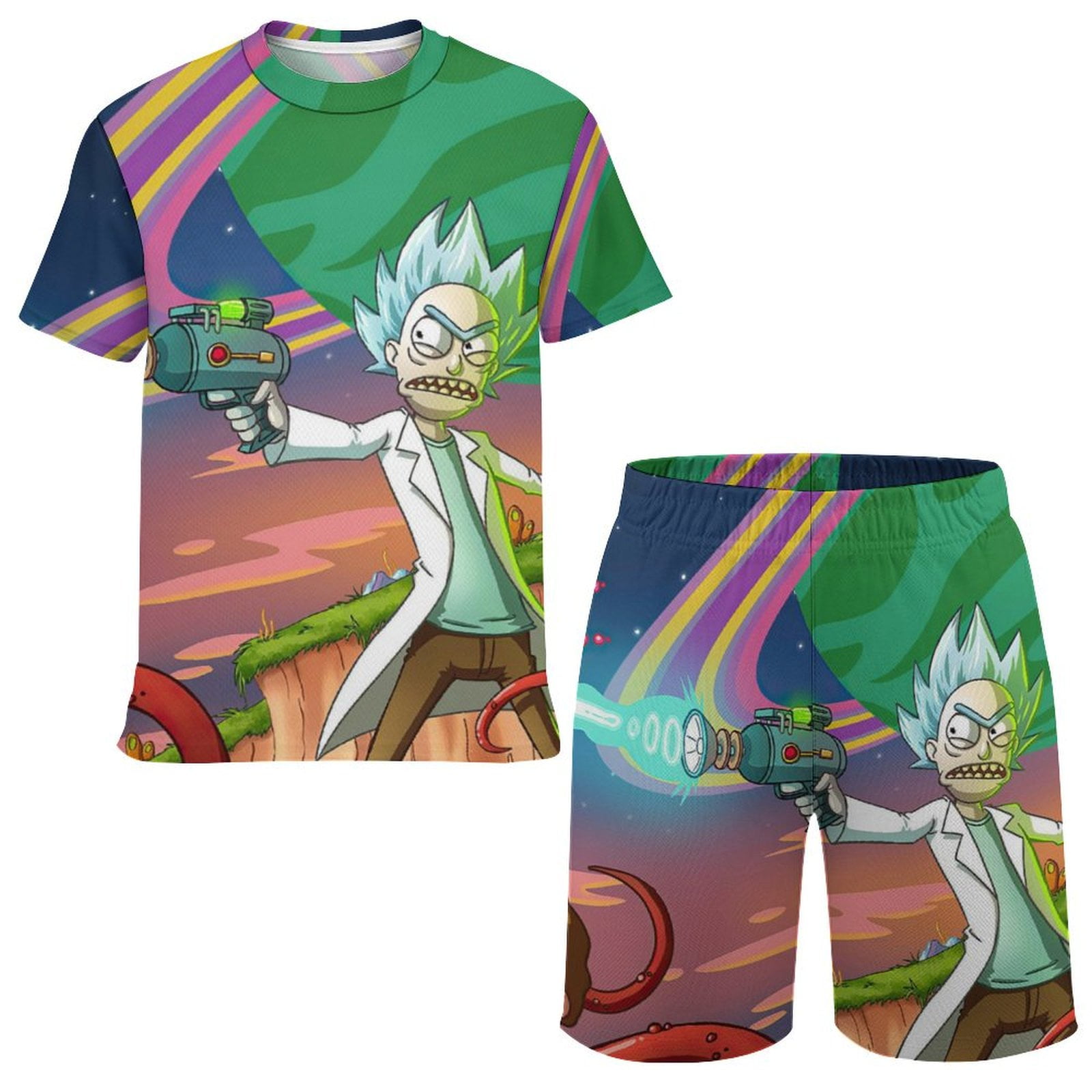 Kids Rick And Morty Athletic T-Shirt And Mesh Shorts Outfit Set Mesh ...