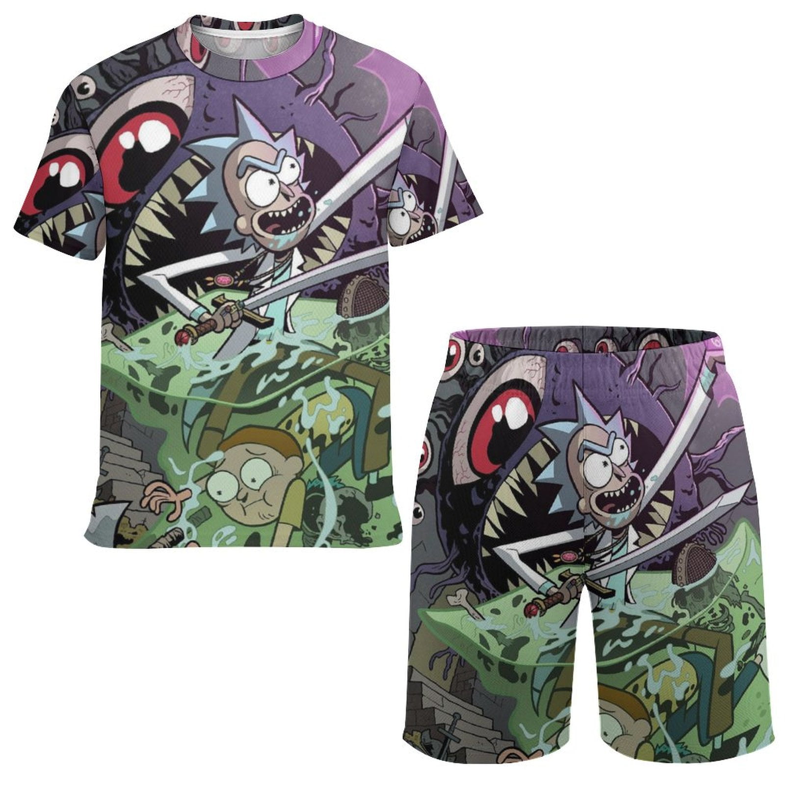 Kids Rick And Morty Athletic T-Shirt And Mesh Shorts Outfit Set Mesh ...