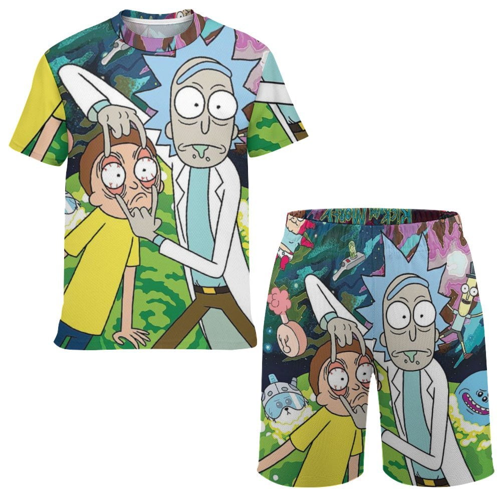 Kids Rick And Morty Athletic T-Shirt And Mesh Shorts Outfit Set Mesh ...