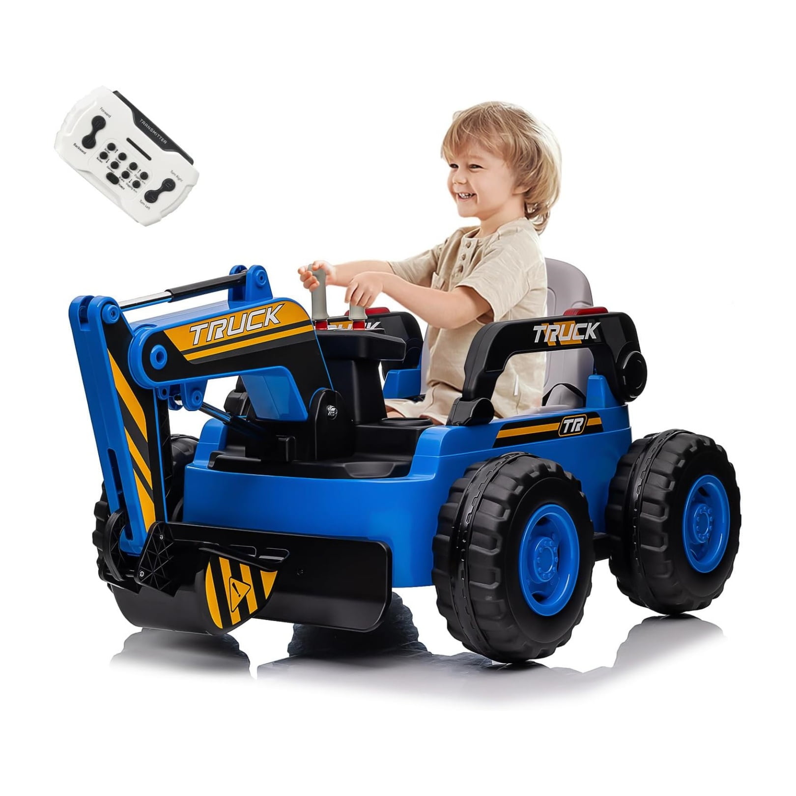 Kids Ride on Excavator, 12V 10AH Electric Toy Excavator, 4WD Battery ...