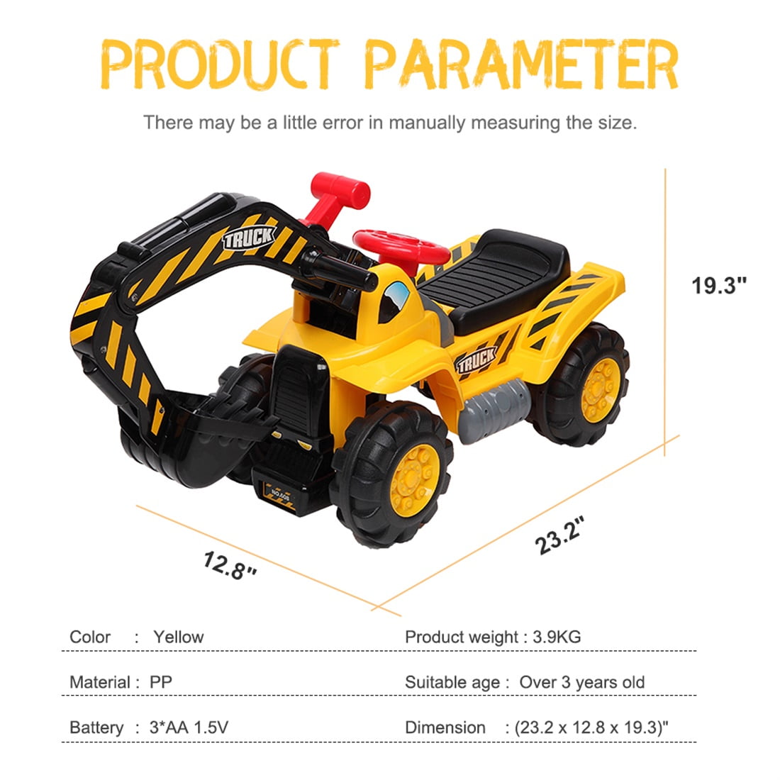 Kids Ride On Excavator, Outdoor Digger Scooper Tractor Toy with Rocks ...