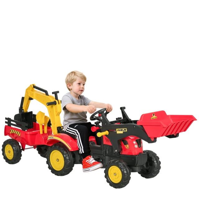 Kids Ride-On Excavator Toy Car with Functional Bucket, Pedal-Powered ...