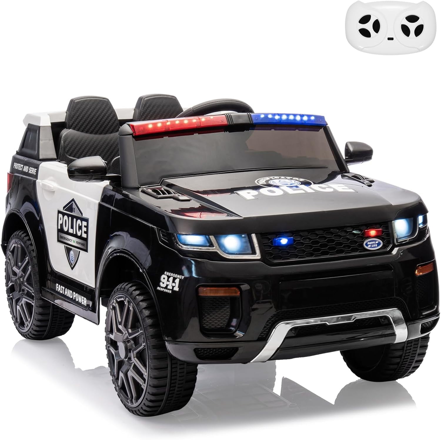 Kids Ride On Police Car 12V Electric Truck for Toddlers Battery Powered ...