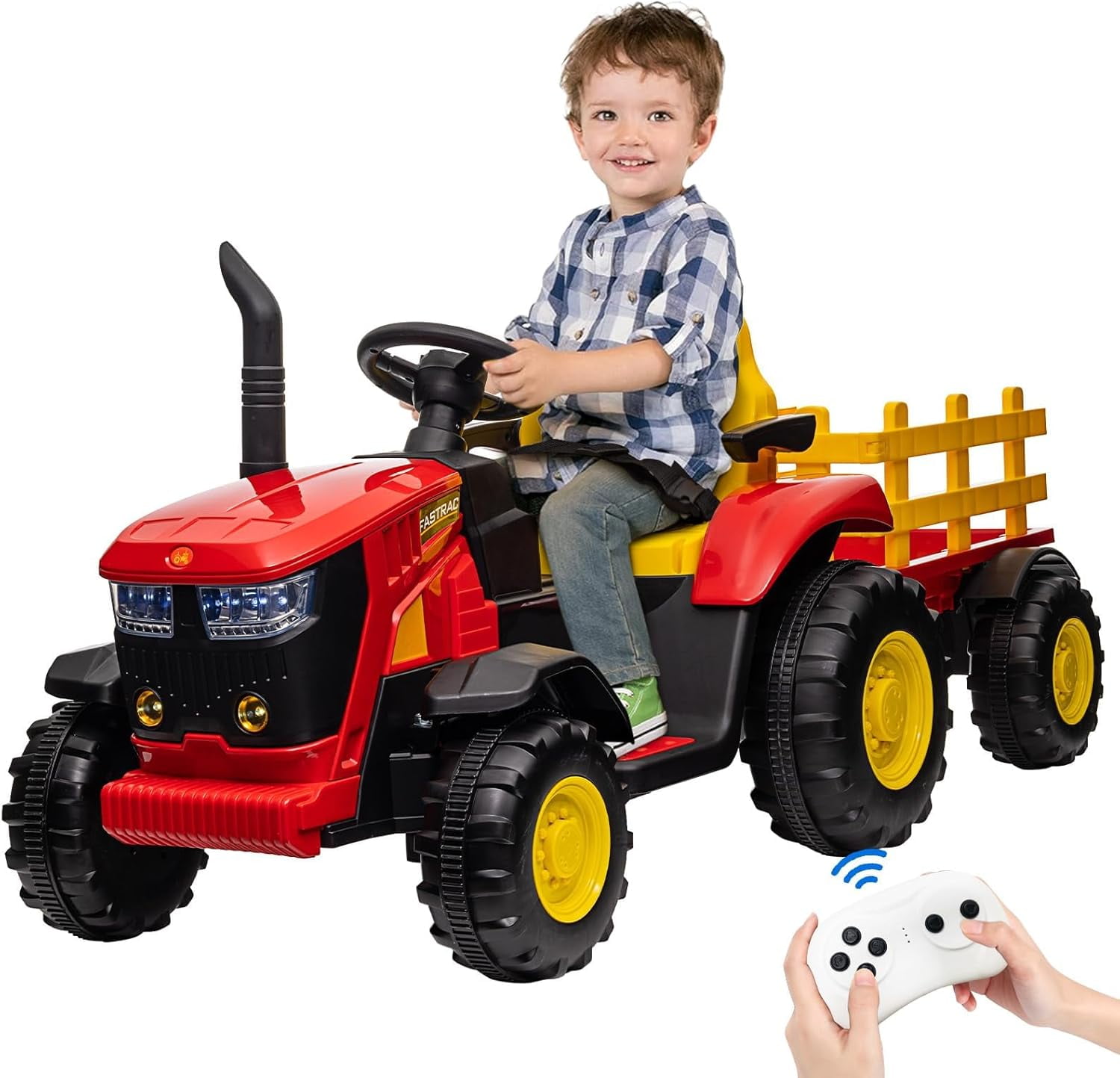 Kids Ride On Tractor with Detachable Trailer and Remote Control 12V ...