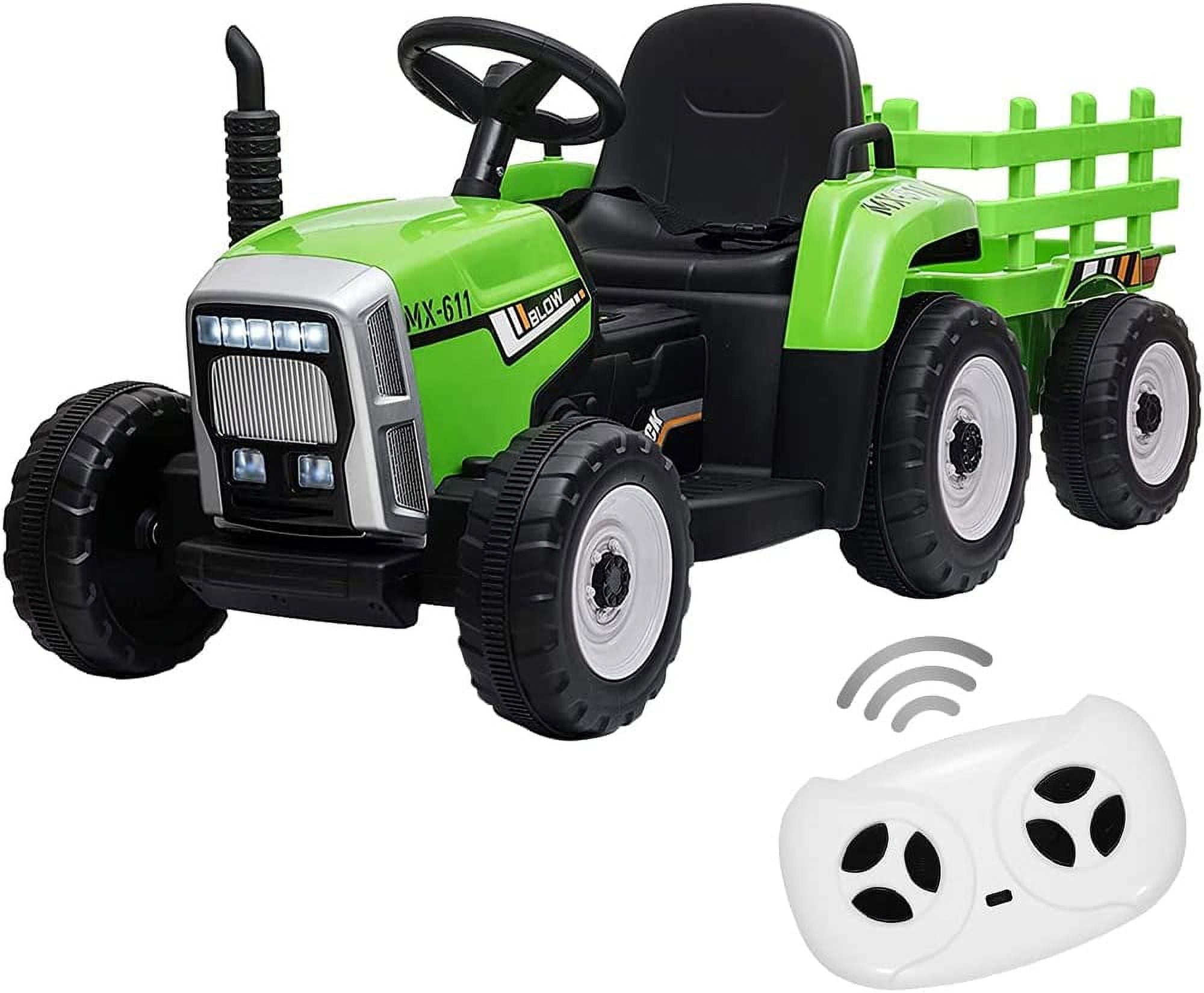 Kids Ride On Tractor with Green Trailer & Remote Control, 12V Toddler ...