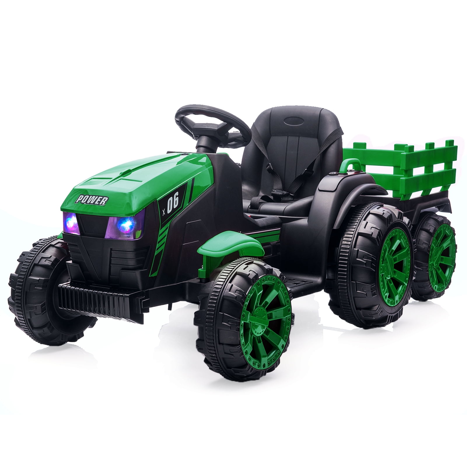 Kids Ride On Tractor with Trailer - 12V 7AH Battery Powered Electric ...