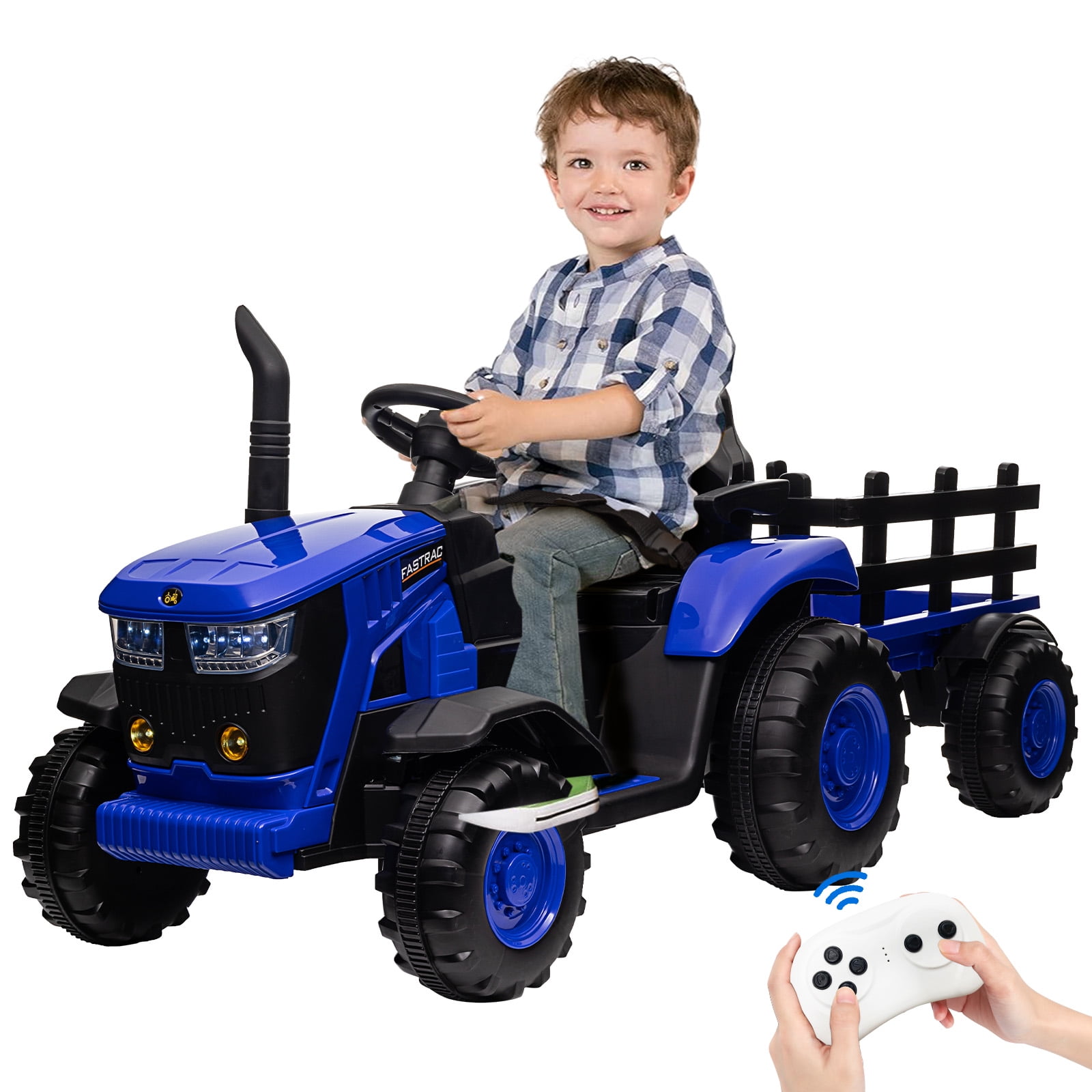 Kids Ride on Tractor with Trailer & Remote Control, 12V Battery Powered ...