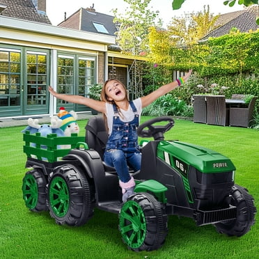 Electric Ride on Tractor, Ride on Toy with Trailer for Kids, 12V ...