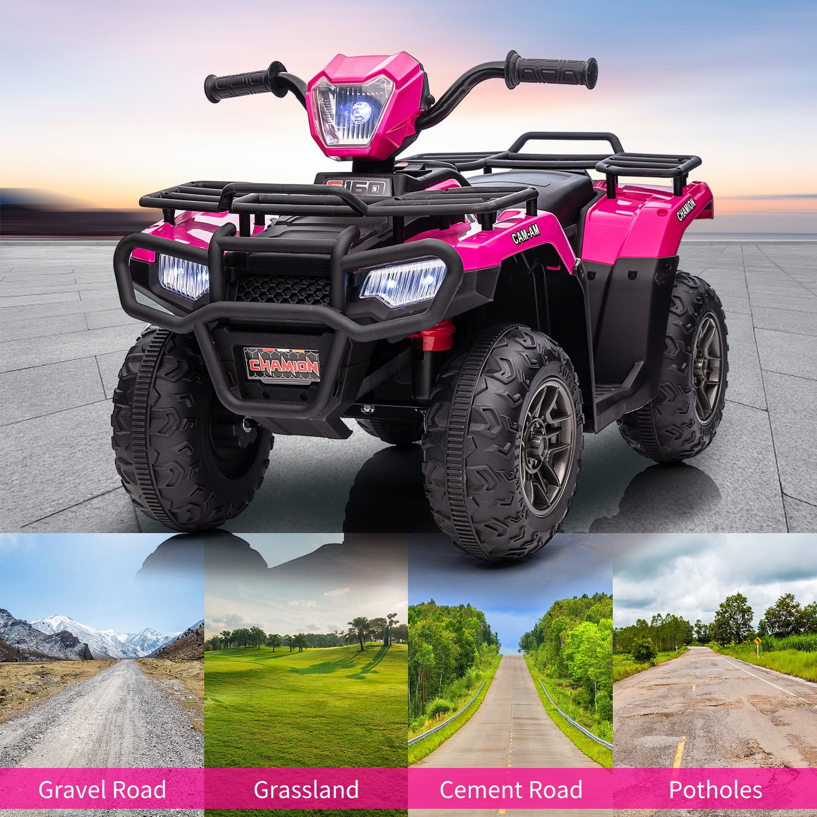 Kids Ride on ATV,12V 4 Wheeler Quad Toy Vehicle with LED Light,Music ...
