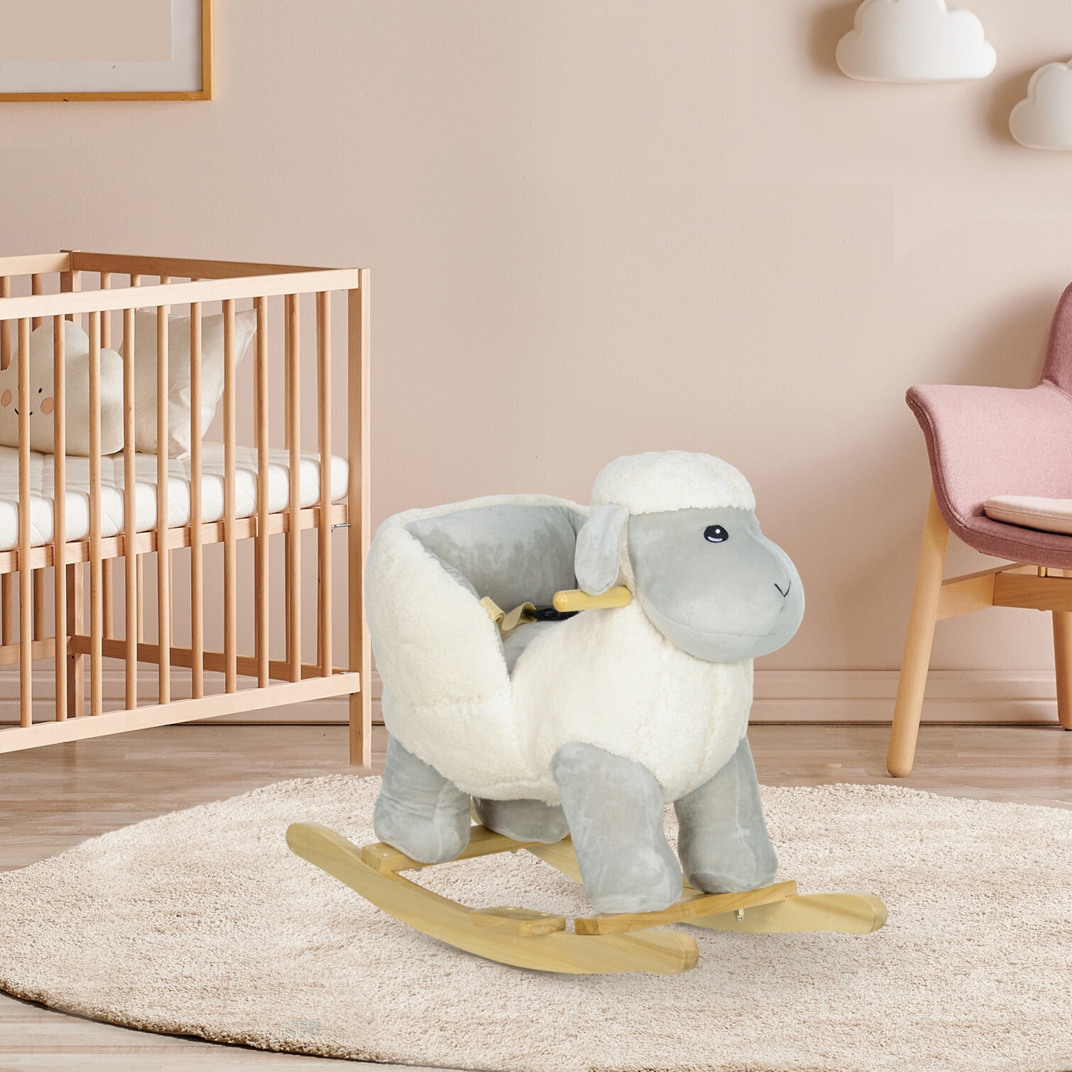Kids Ride on Rocking Horse, Baby Rocking Horse Sheep, Plush Lamb Rocker ...