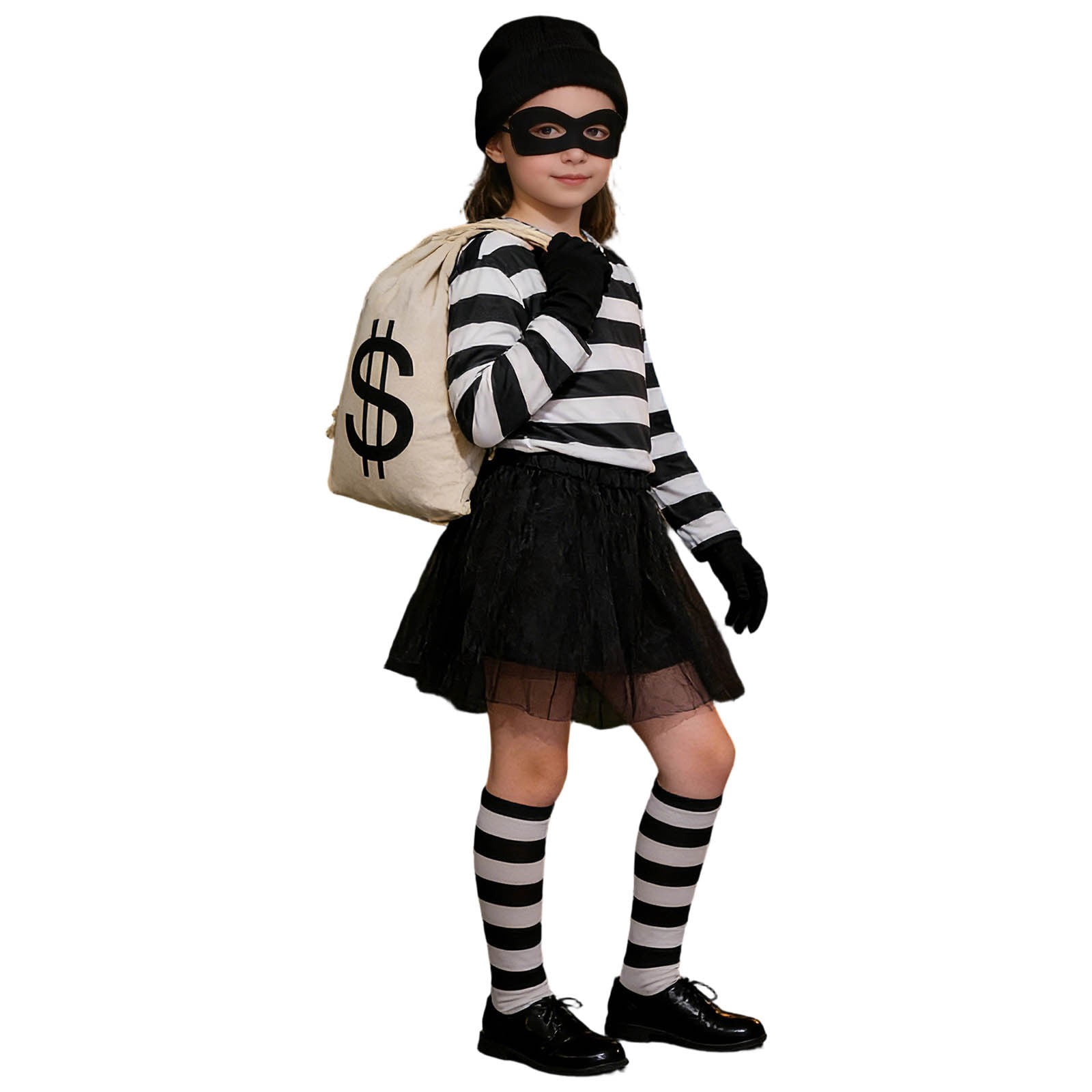 Kids Robber Stripe Halloween Bandit Outfit Thief Set for Girls Burglar ...