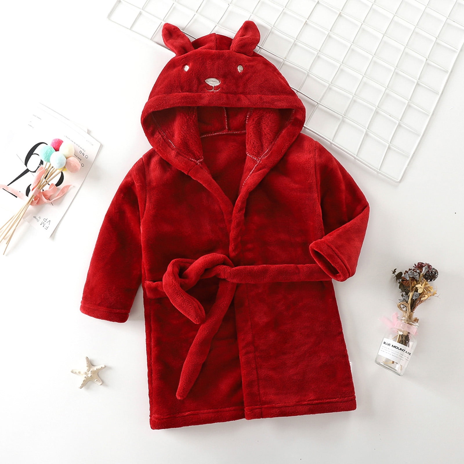 Kids Robe Kids Baby Boys Girls Cartoon Bathrobes Hooded Warm Flannel ...