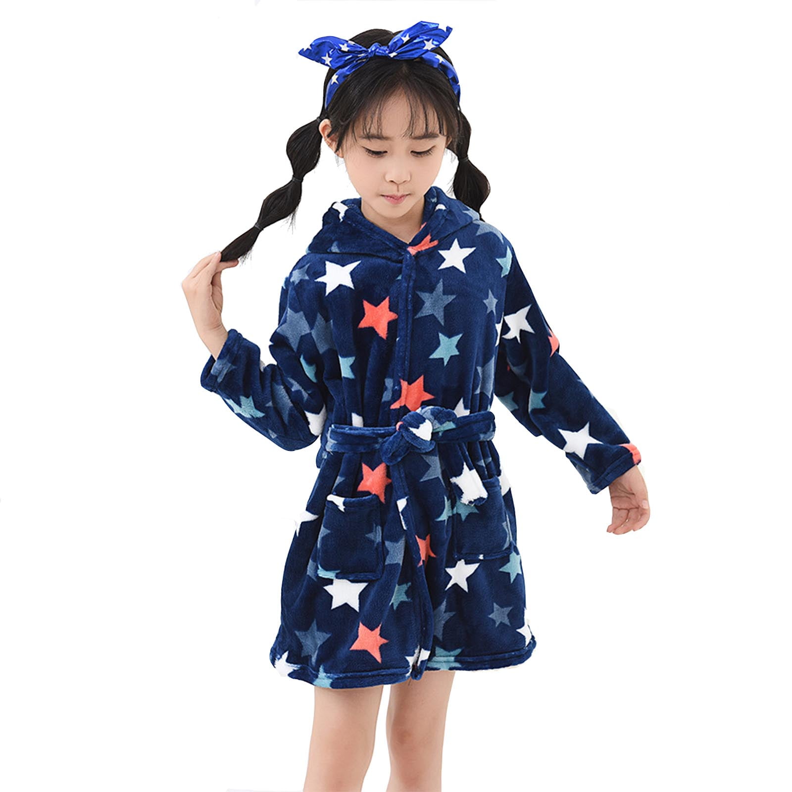 Kids Robes Boys Girls Flannel Hooded Bathrobe Cute Soft Plush Fluffy ...
