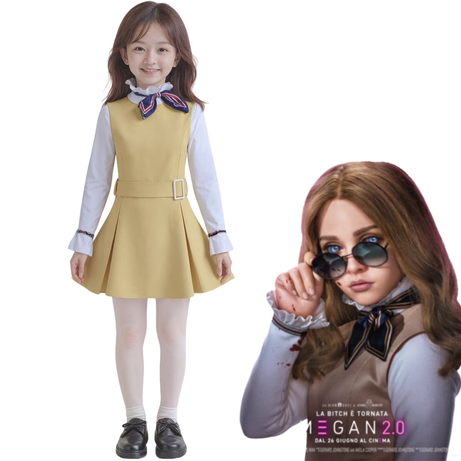Kids Megan 2.0 Dress Costume Girls Halloween Robot Doll Movie Cosplay ...