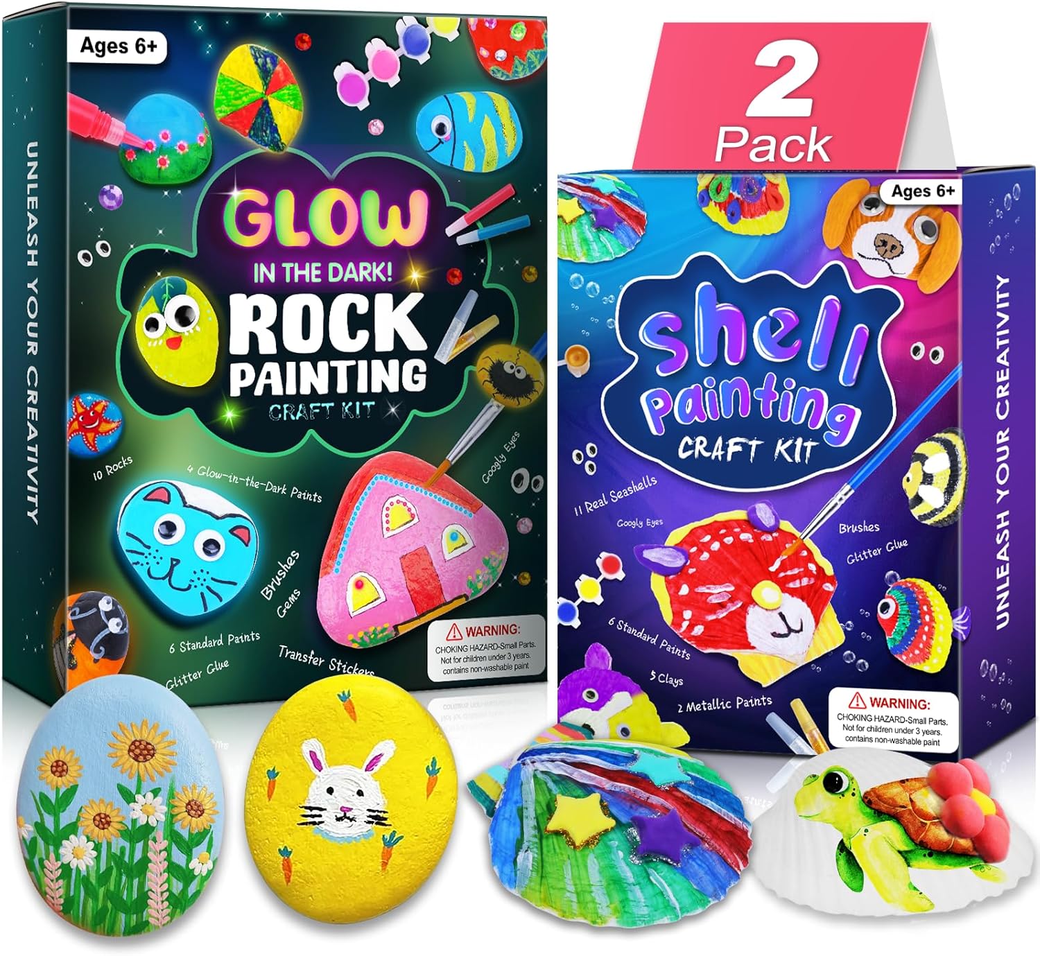 Kids Rock Painting Kit, Arts & Crafts Gifts for Girls and Boys Ages 4-12, Glow in The Dark Kids ...