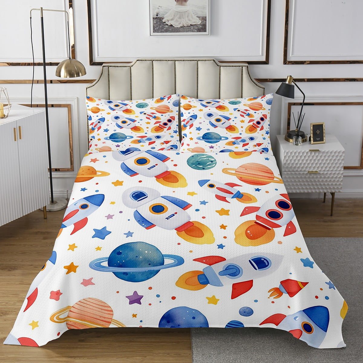 Kids Rocket King Quilt Set,Outer Space Planet Bedding Set for Boys ...