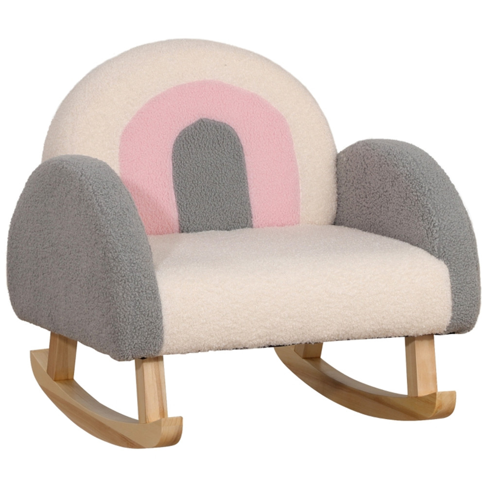 Kids Rocking Chair with Solid Wooden Frame, Faux Lamb Fleece Children ...