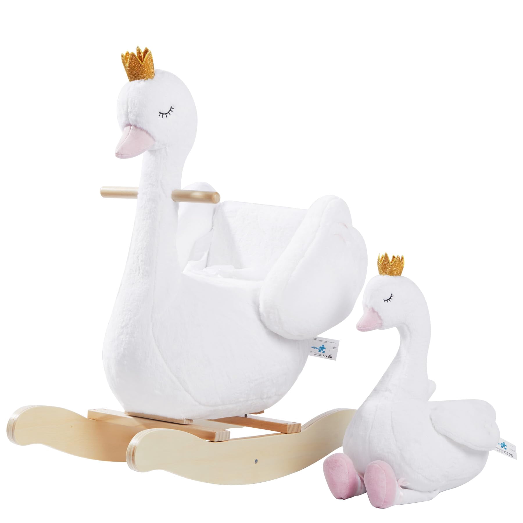 Kids Rocking Horse White Swan with Plush Doll Toys, Stuffed Animal ...