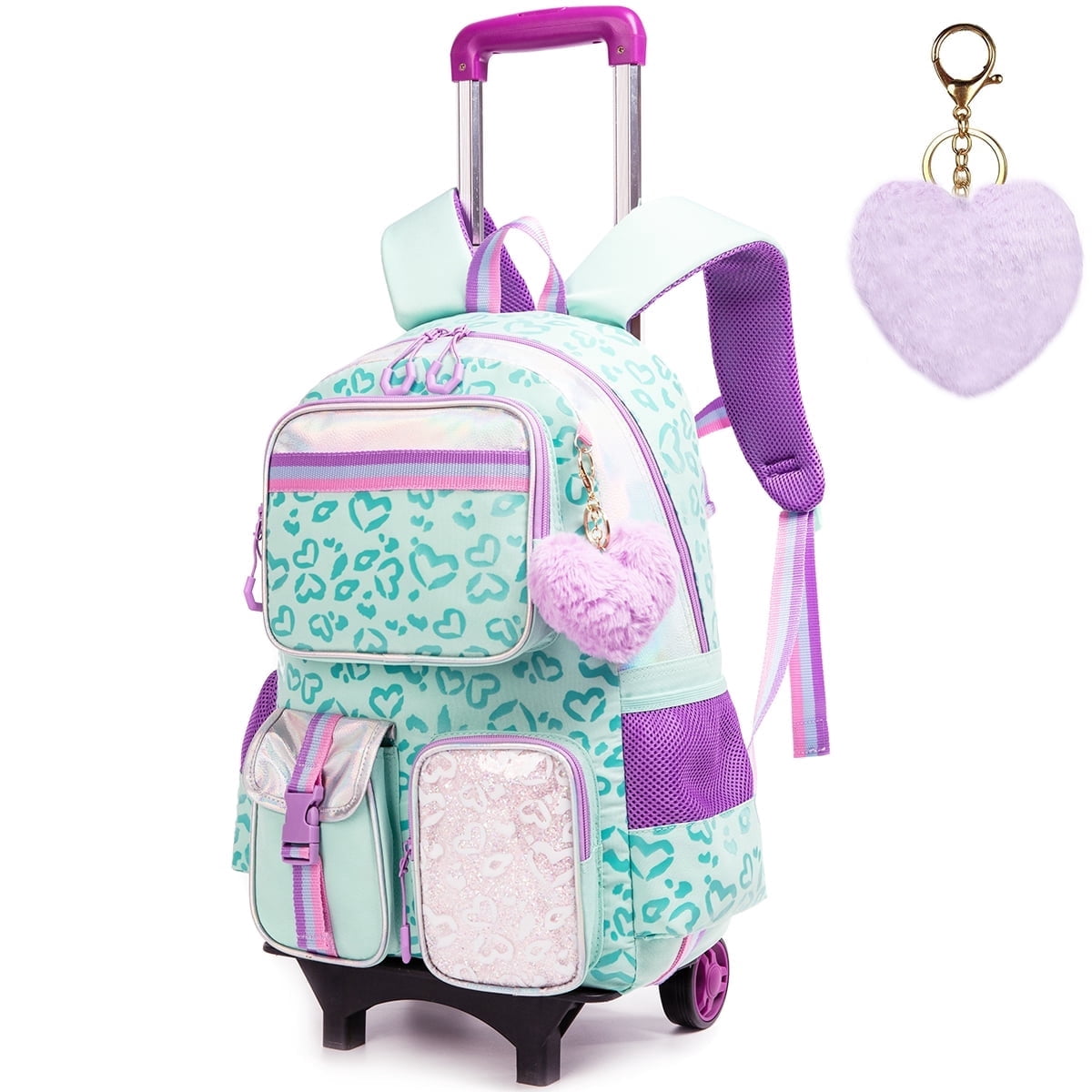 Kids Rolling Backpack with Wheels for Girls Teen,Trolley Roller Luggage ...