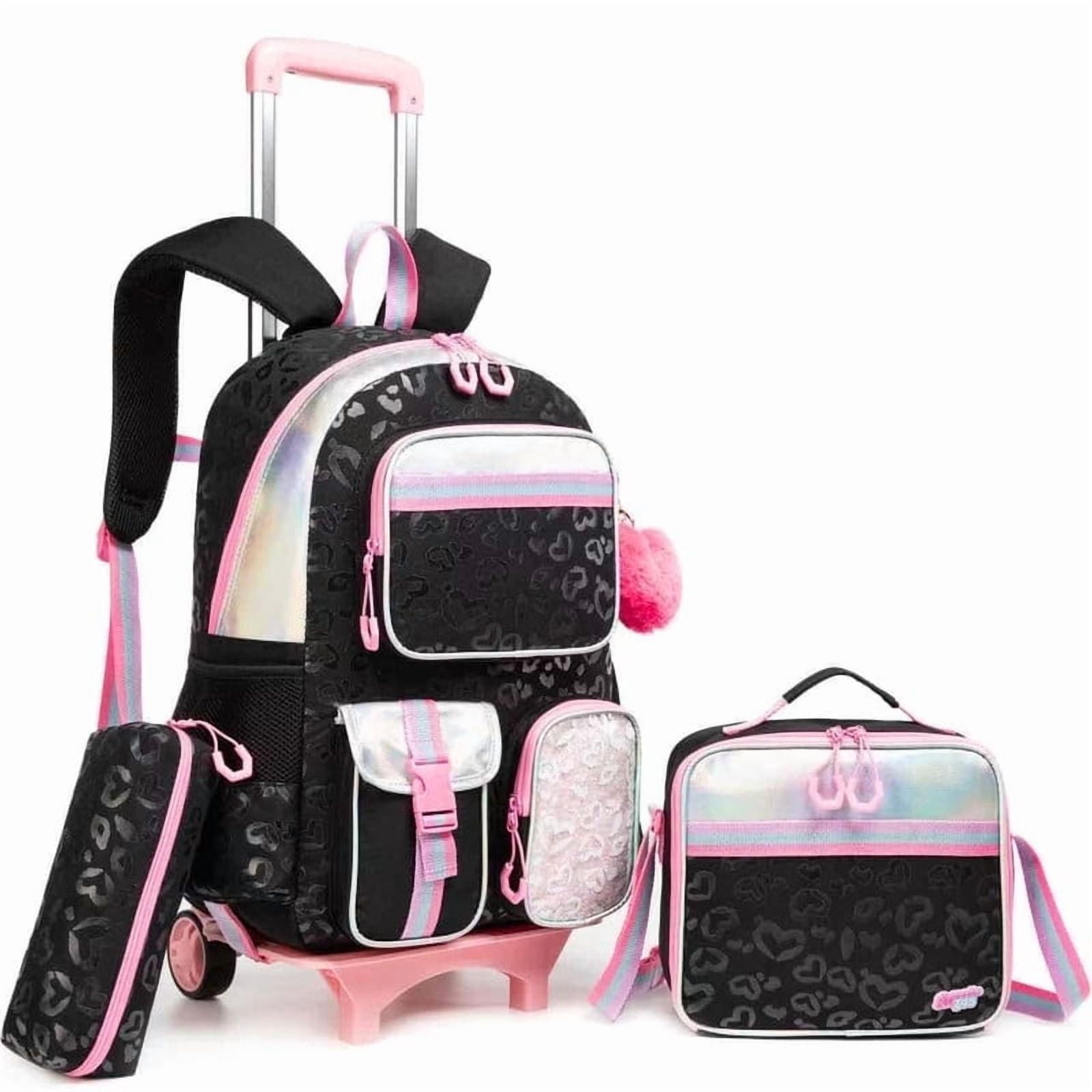 Kids Rolling Backpacks for Girls with Wheels School Bookbag with Lunch ...