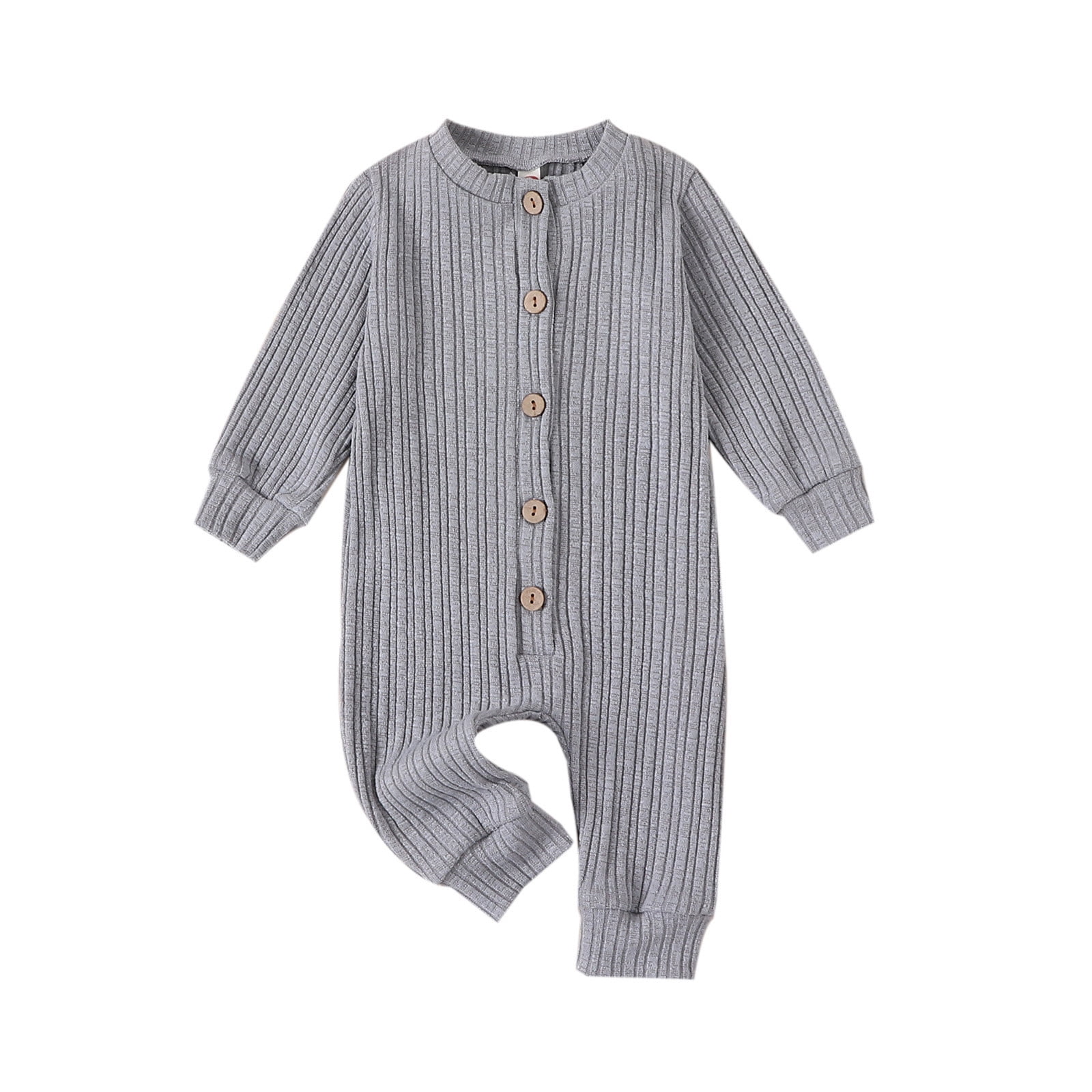 Kids Rompers Boys Girls Long Sleeve Solid Color Buttons Romper Jumpsuit ...