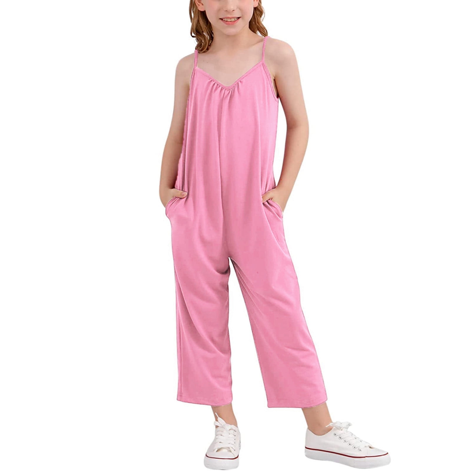 Kids Rompers Girls Fashion Solid Casual Sleeveless Halter Jumpsuit With ...