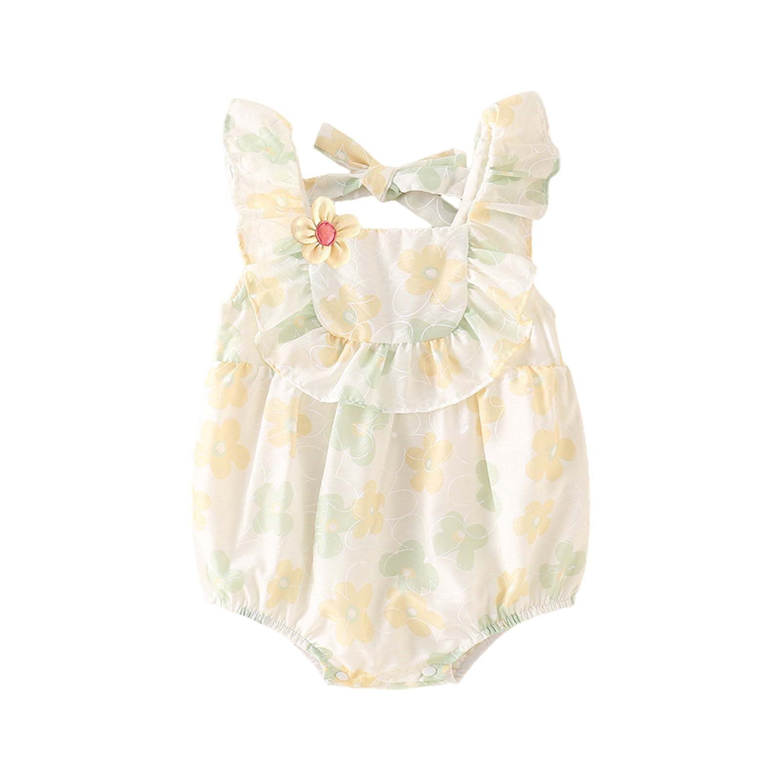 Kids Rompers Summer Girls Floral Pattern Ruffle Sleeveless Back Lacing ...