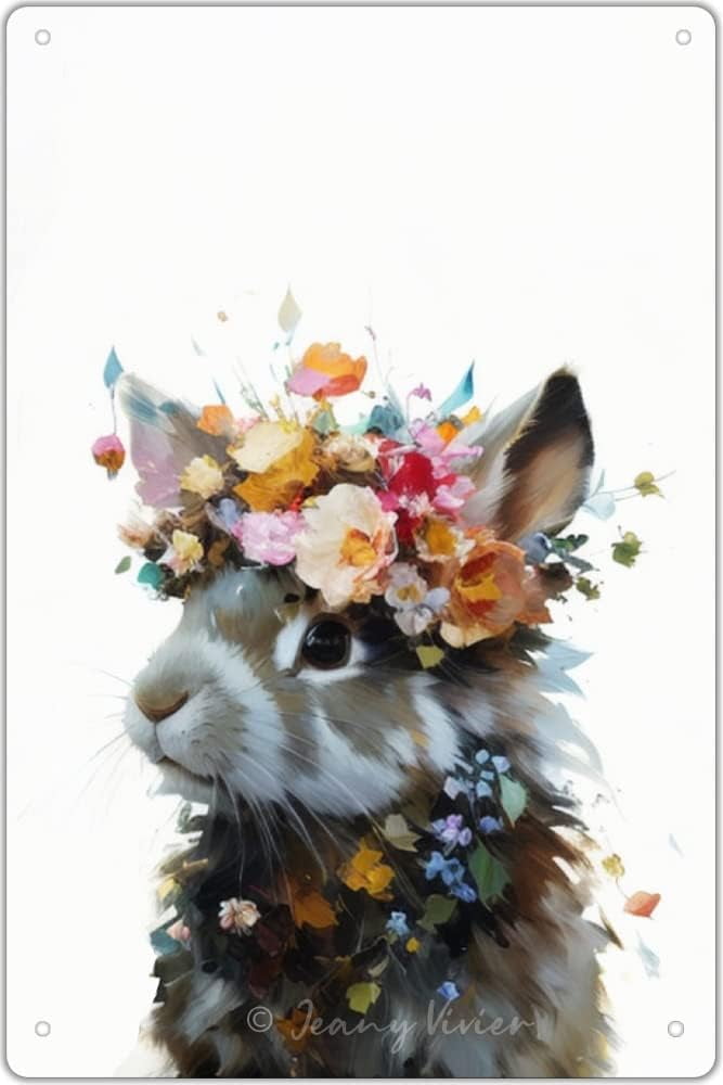 Kids Room Decor, Bunny Decor, Rabbit Pictures Wall Art, Cute Floral ...