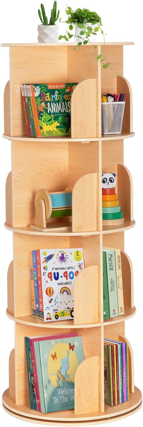 Kids Rotating Bookshelf, Small Corner Bookshelf for Small Space, 360 ...