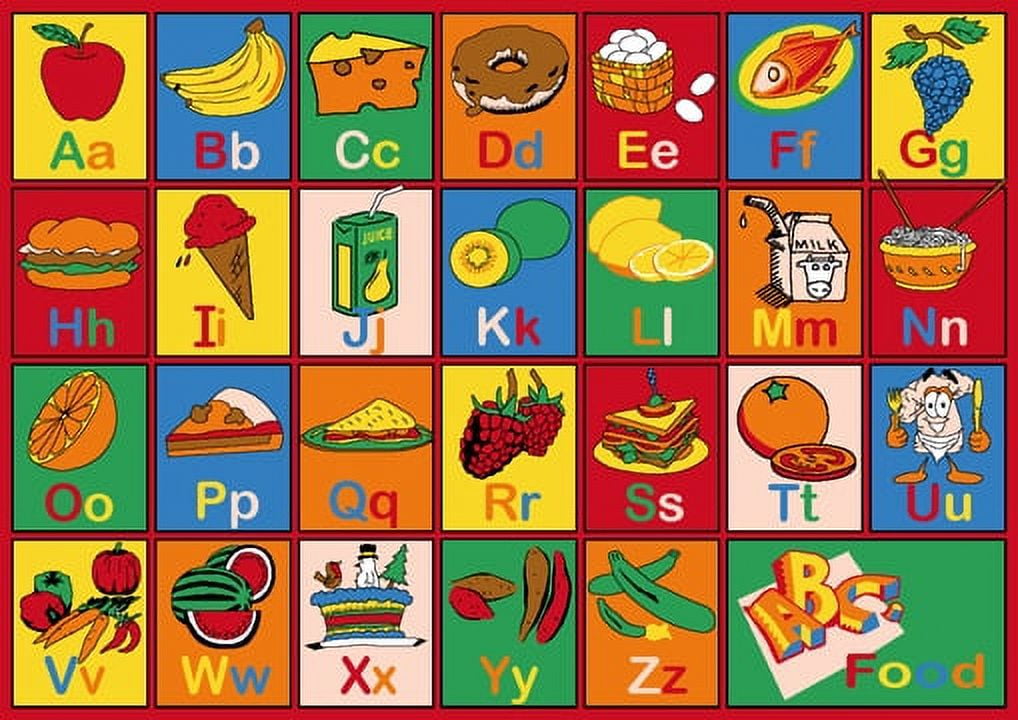 Kids Rug Alphabet Food 3' X 5' Children Area - Non Skid Gel Backing (39 ...