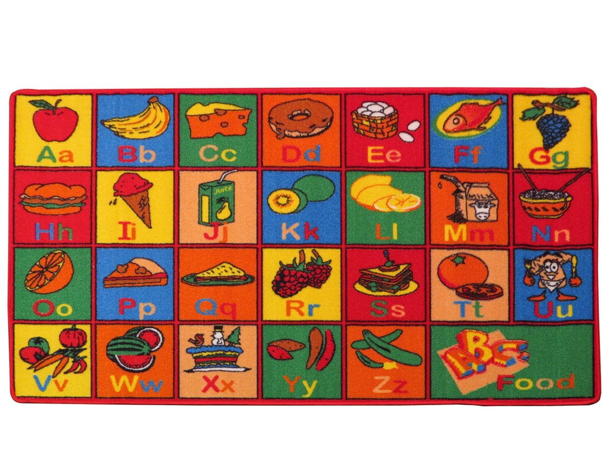 Kids Rug Alphabet Food 5' X 7' Children Area - Non Skid Gel Backing (59 ...