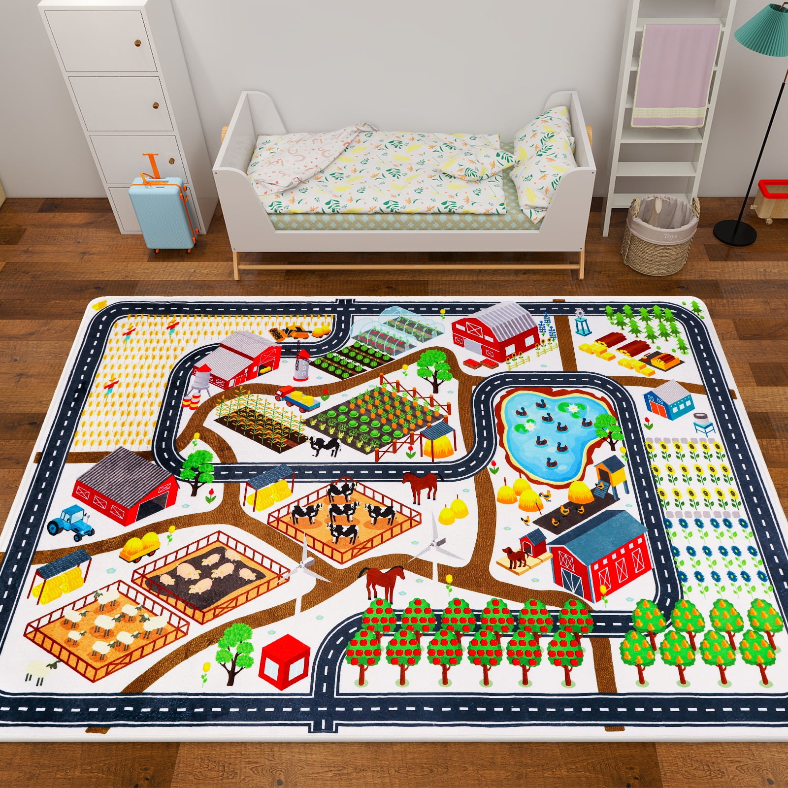 Kids Rug Car Rug for Toy Cars,Farm Life Road Traffic for Playroom Kid ...