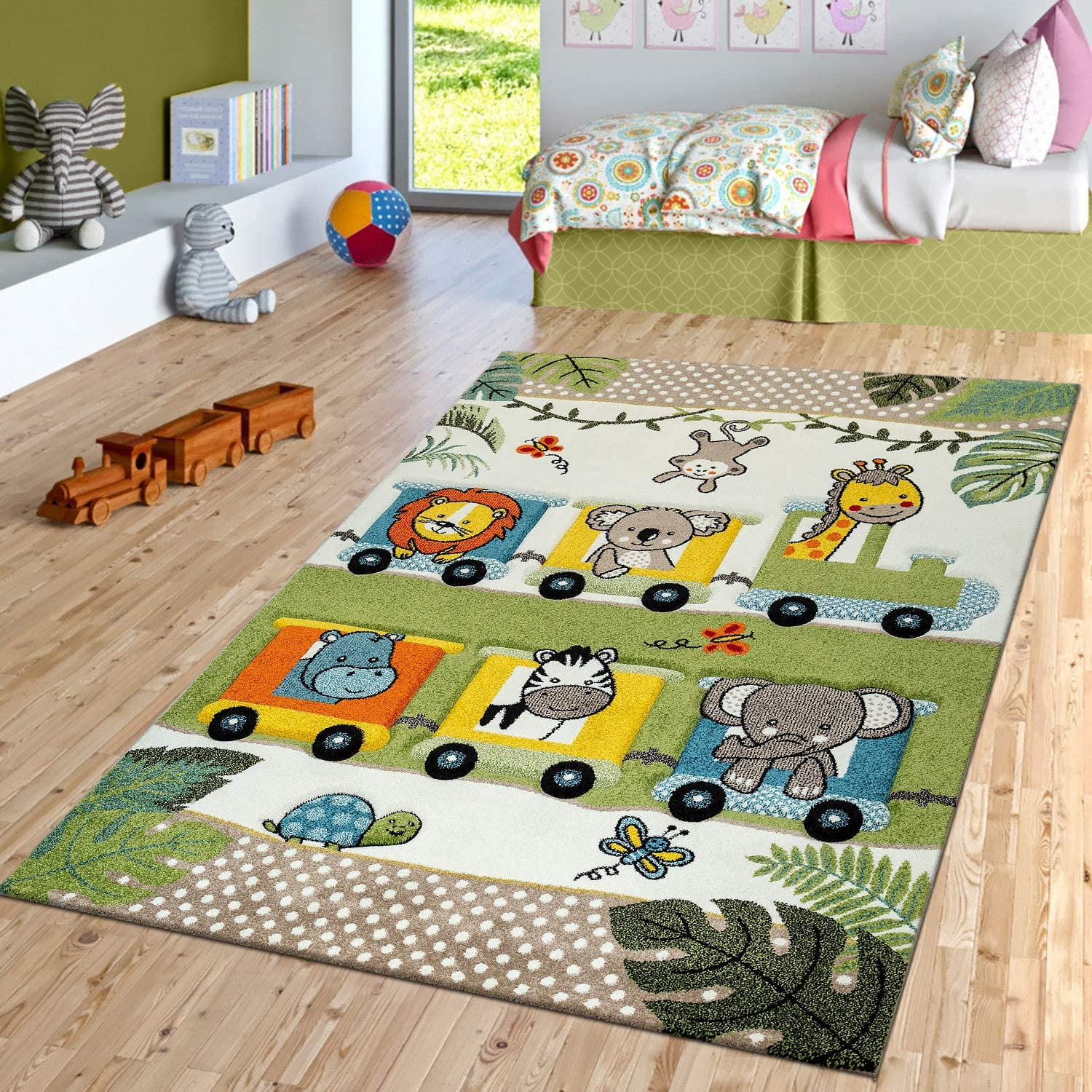 Kids Rug, Colorful Animals, Giraffe Lion Monkey, Beige - Walmart.com