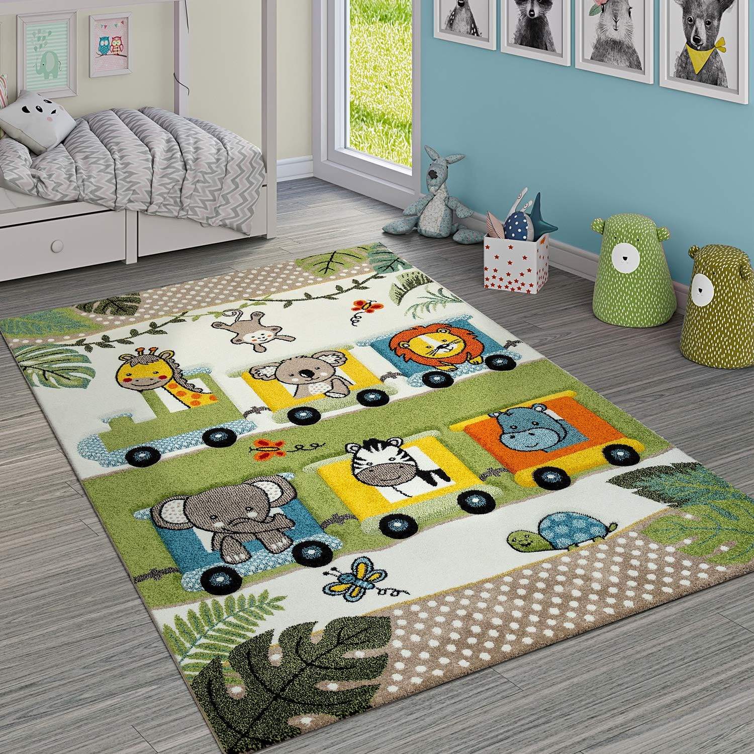 Kids Rug, Colorful Animals, Giraffe Lion Monkey, Beige - Walmart.com