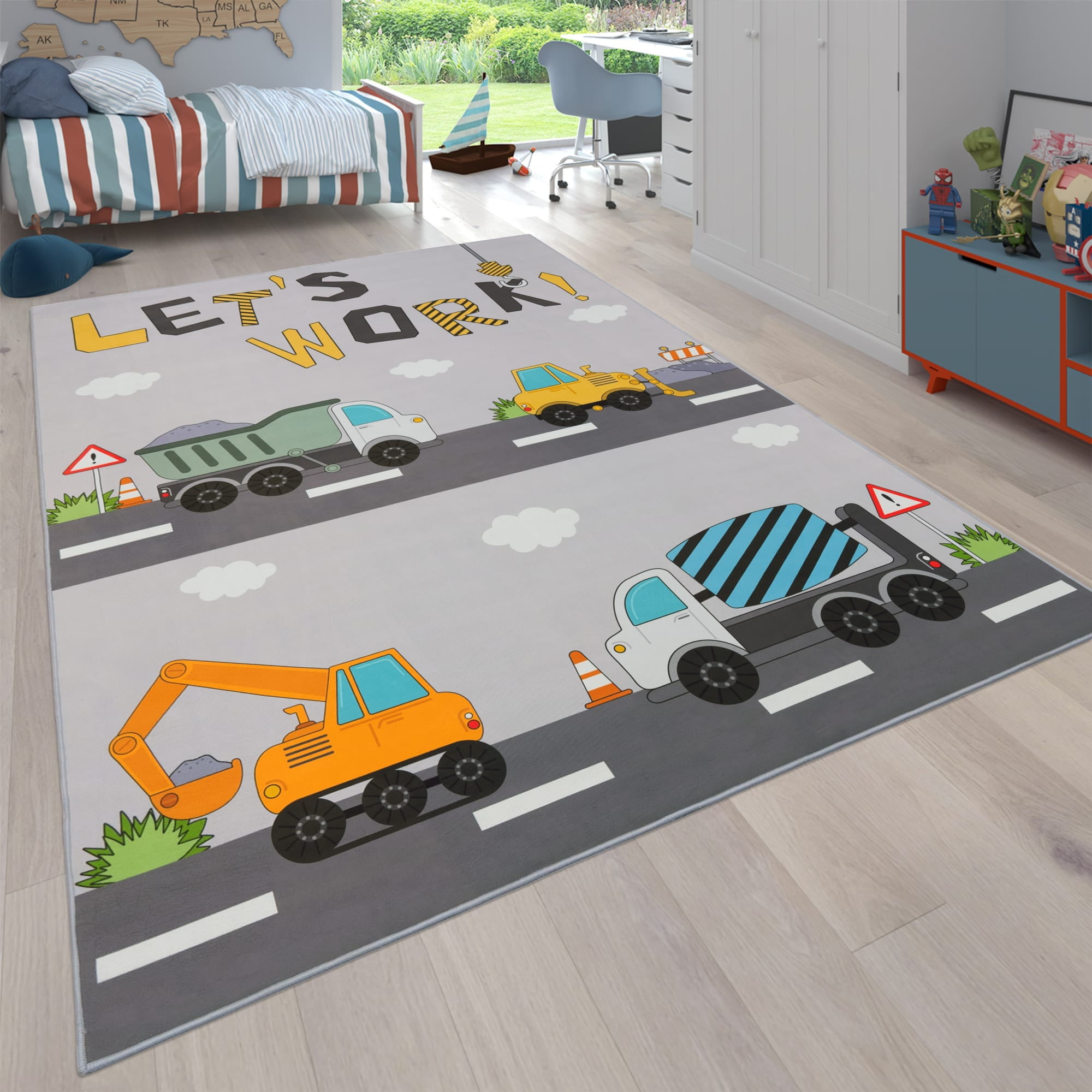 Kids Rug Non-Slip Play Mat with Construction Road in Grey - Walmart.com