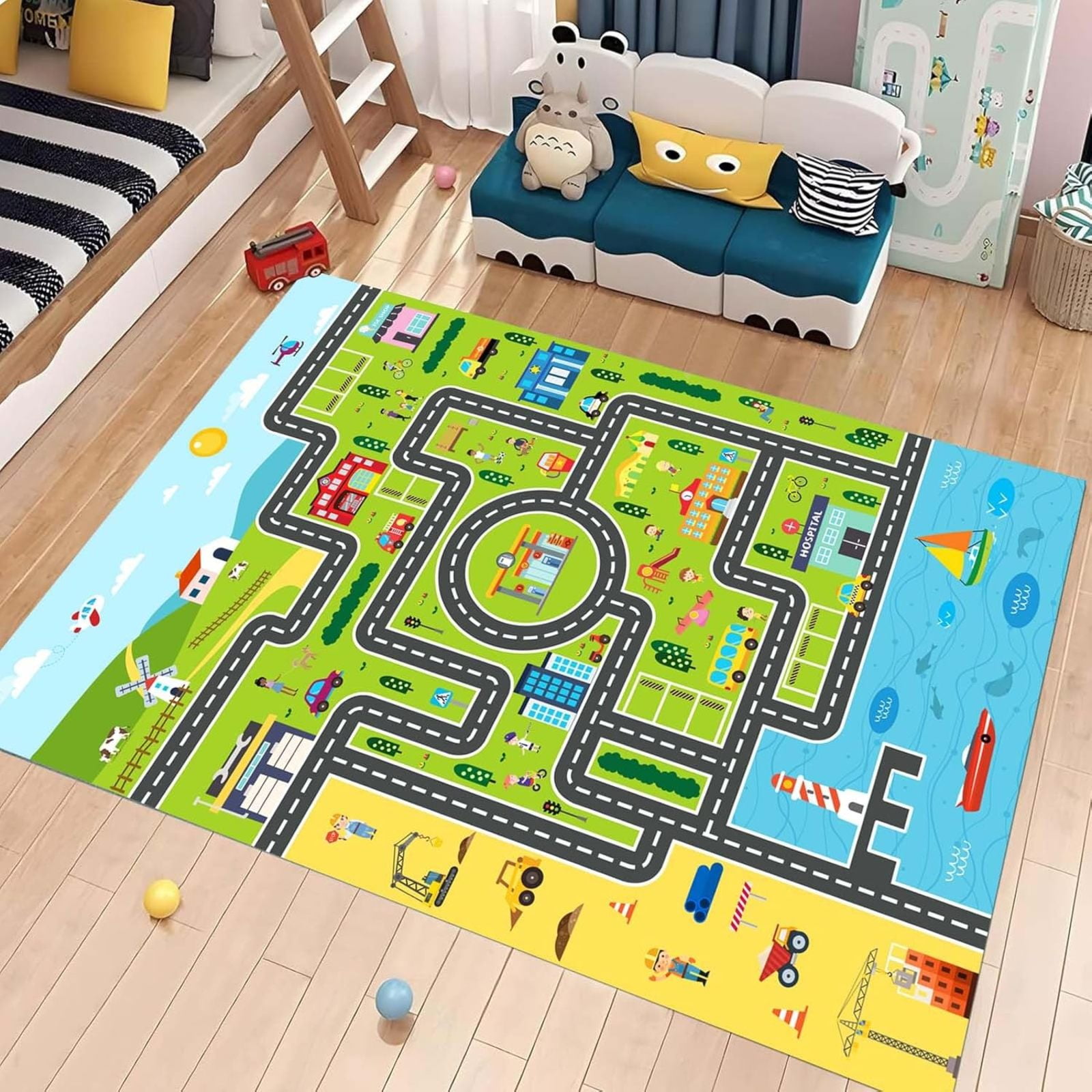 Kids Rug Playroom Car Rug Play Mat City Life Road Rugs Fun City Map For ...