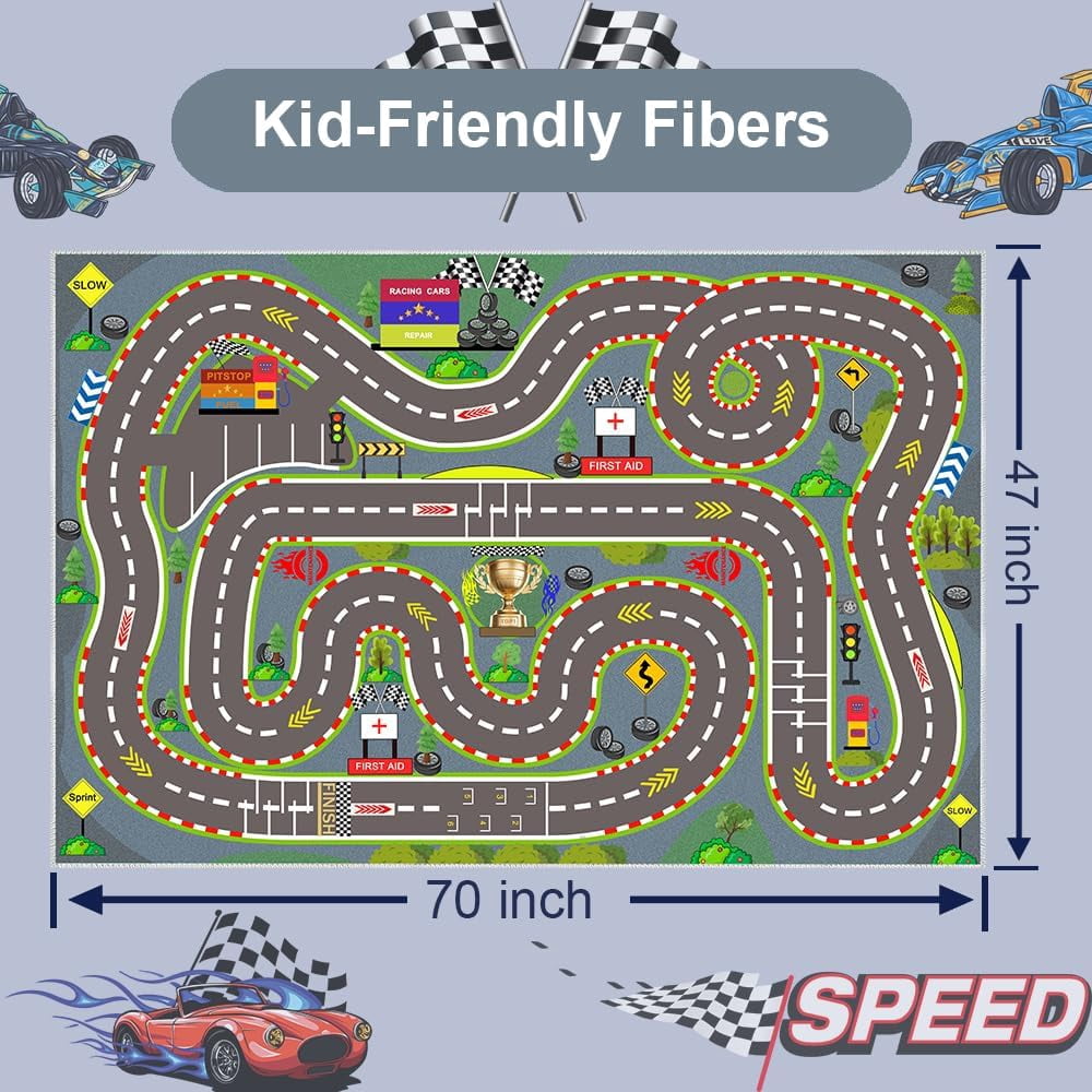 Kids Rug, Race Track Playmat Rugs 70×47 in Kids Carpet with Rubber ...