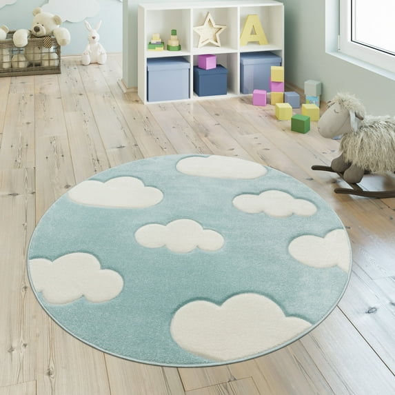Paco Home Kids Rug with Charming Clouds for Nursery in Pastel Blue ...