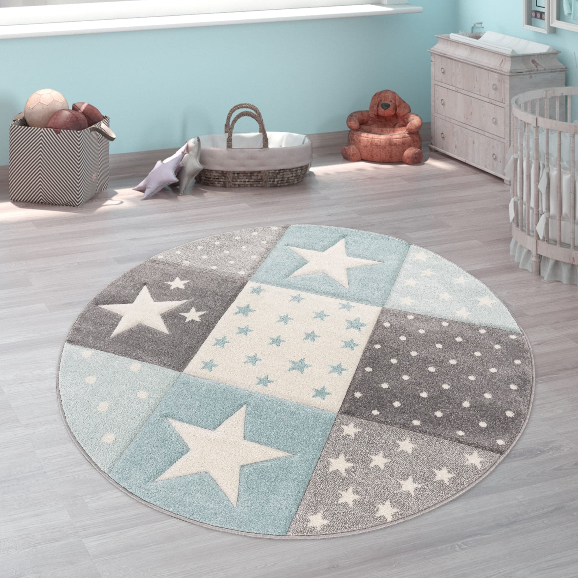 Kids Rug with Stars for Nursery Checkered in Blue - Walmart.com