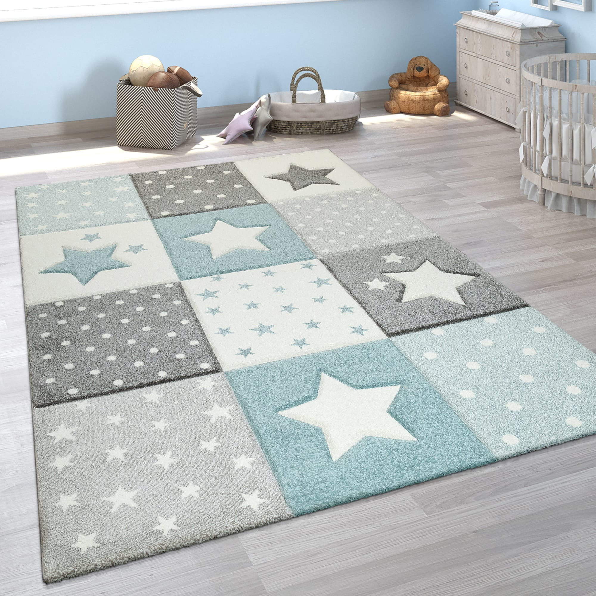 Kids Rug with Stars for Nursery Checkered in Blue - Walmart.com