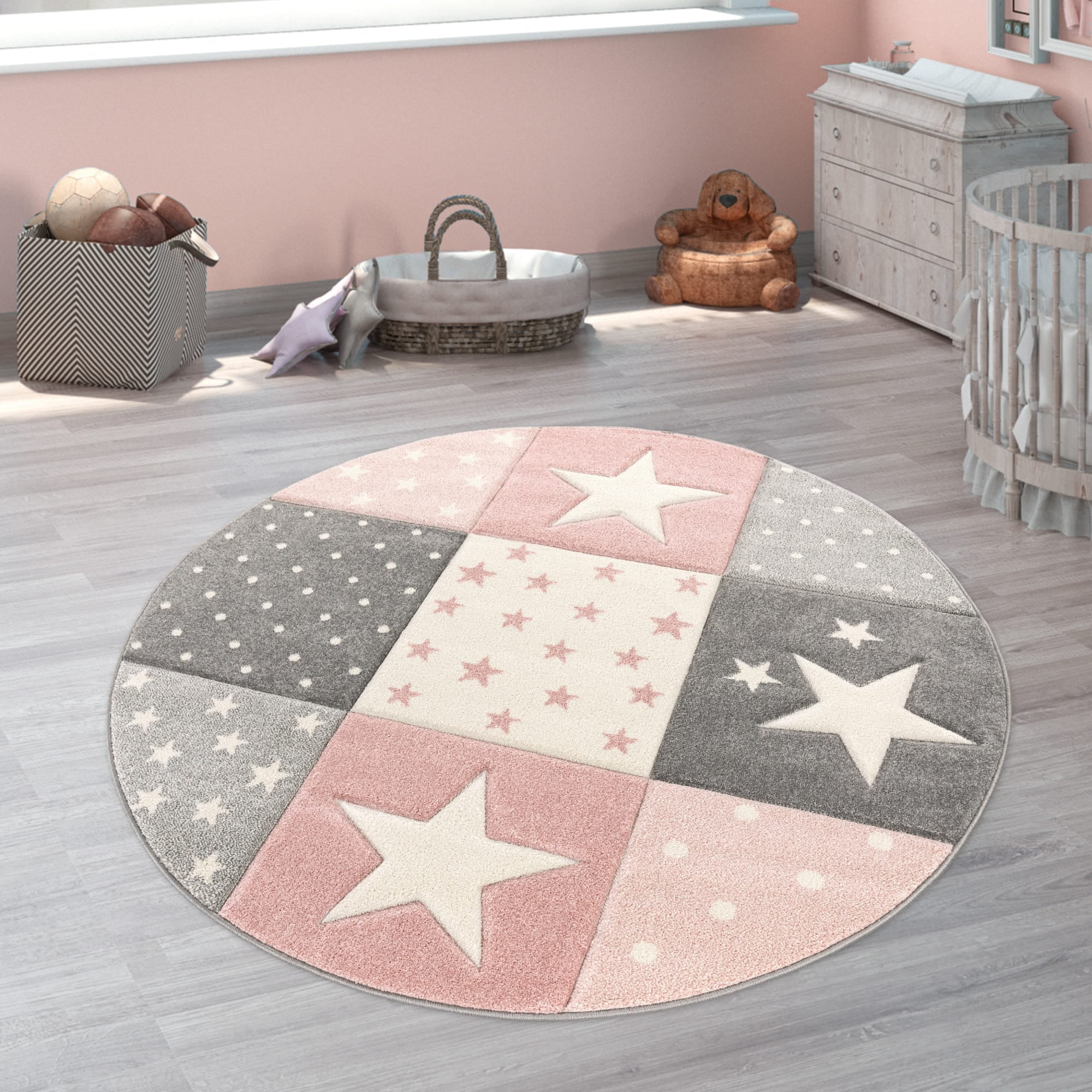 Kids Rug with Stars for Nursery Checkered in Pink - Walmart.com
