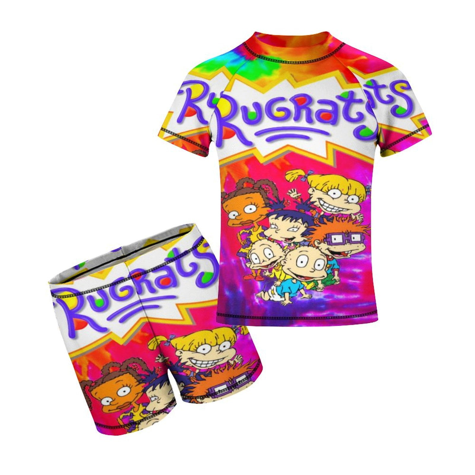Kids Rugrats Short Sleeve Swimwear Boys Two Piece Rash Guard Sets For ...