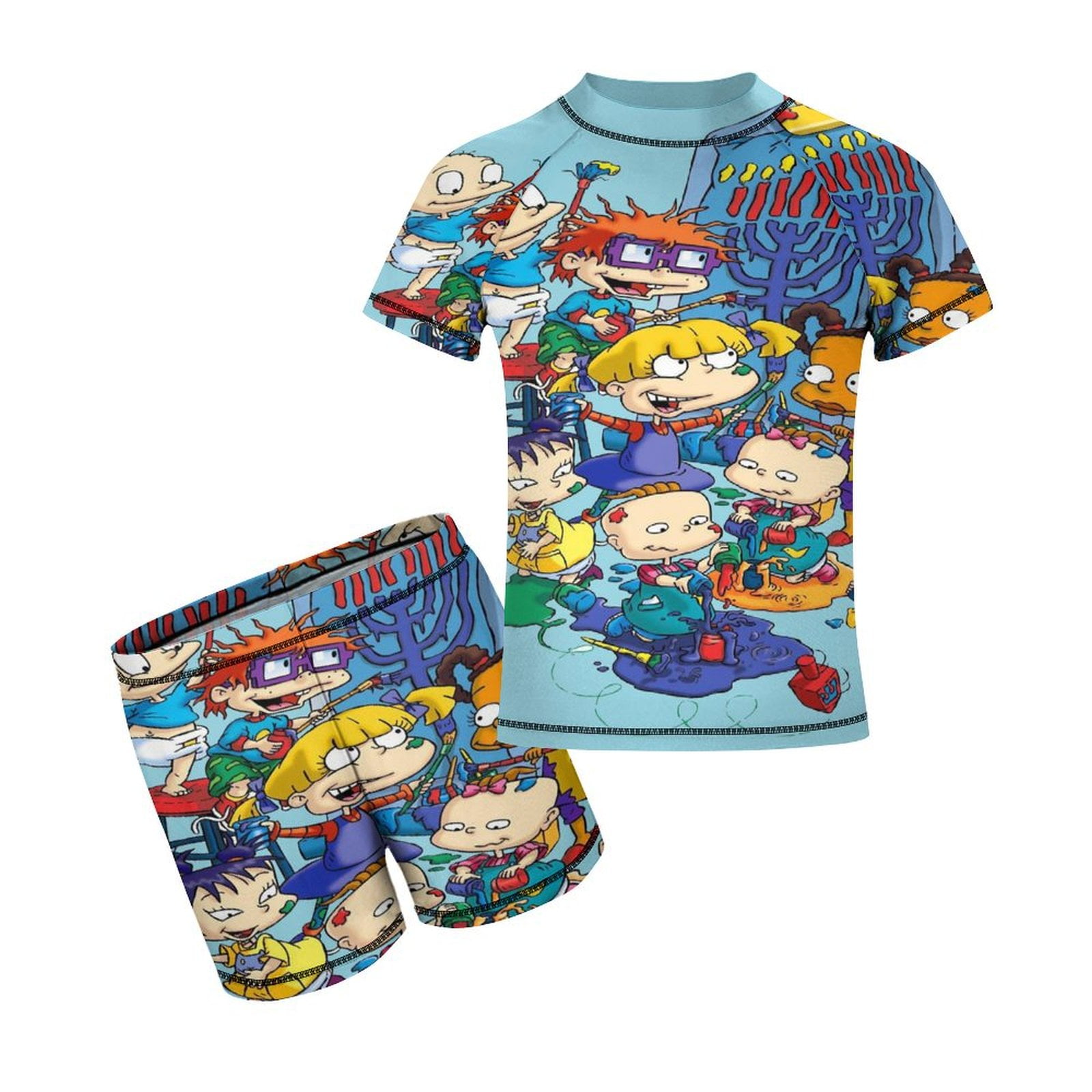 Kids Rugrats Short Sleeve Swimwear Boys Two Piece Rash Guard Sets For ...