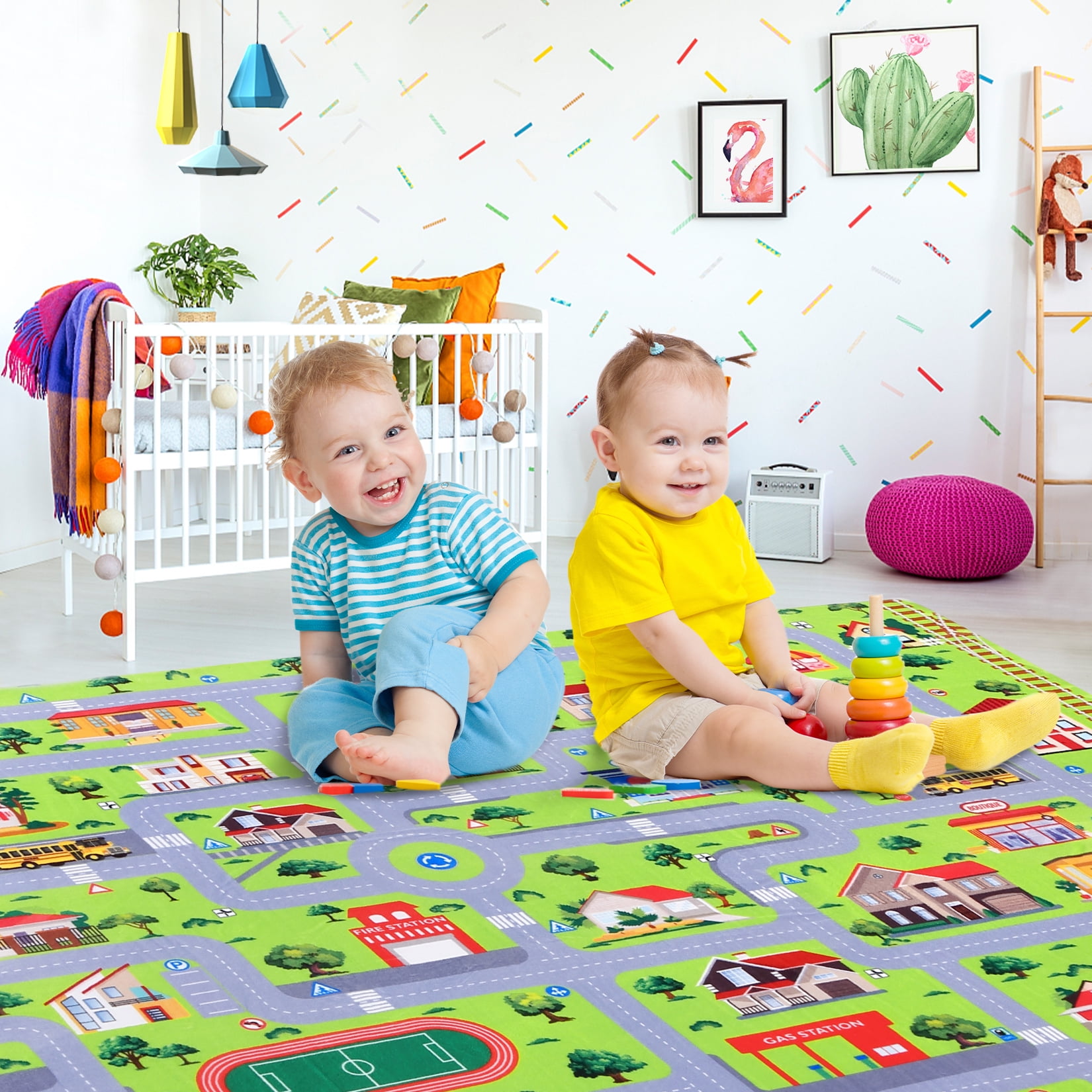 Kids Rugs,Kids Carpet Playmat Rug,City Life for Playing with Cars and ...