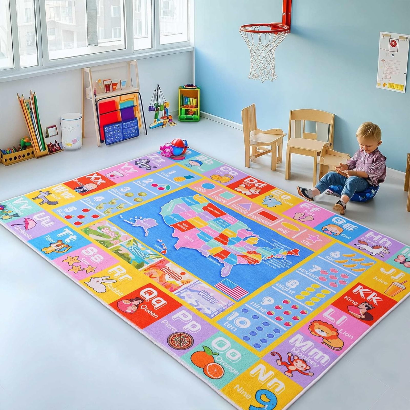 Kids Rugs For Playroom - Soft & Non-Slip Educational Rug For Learning ...