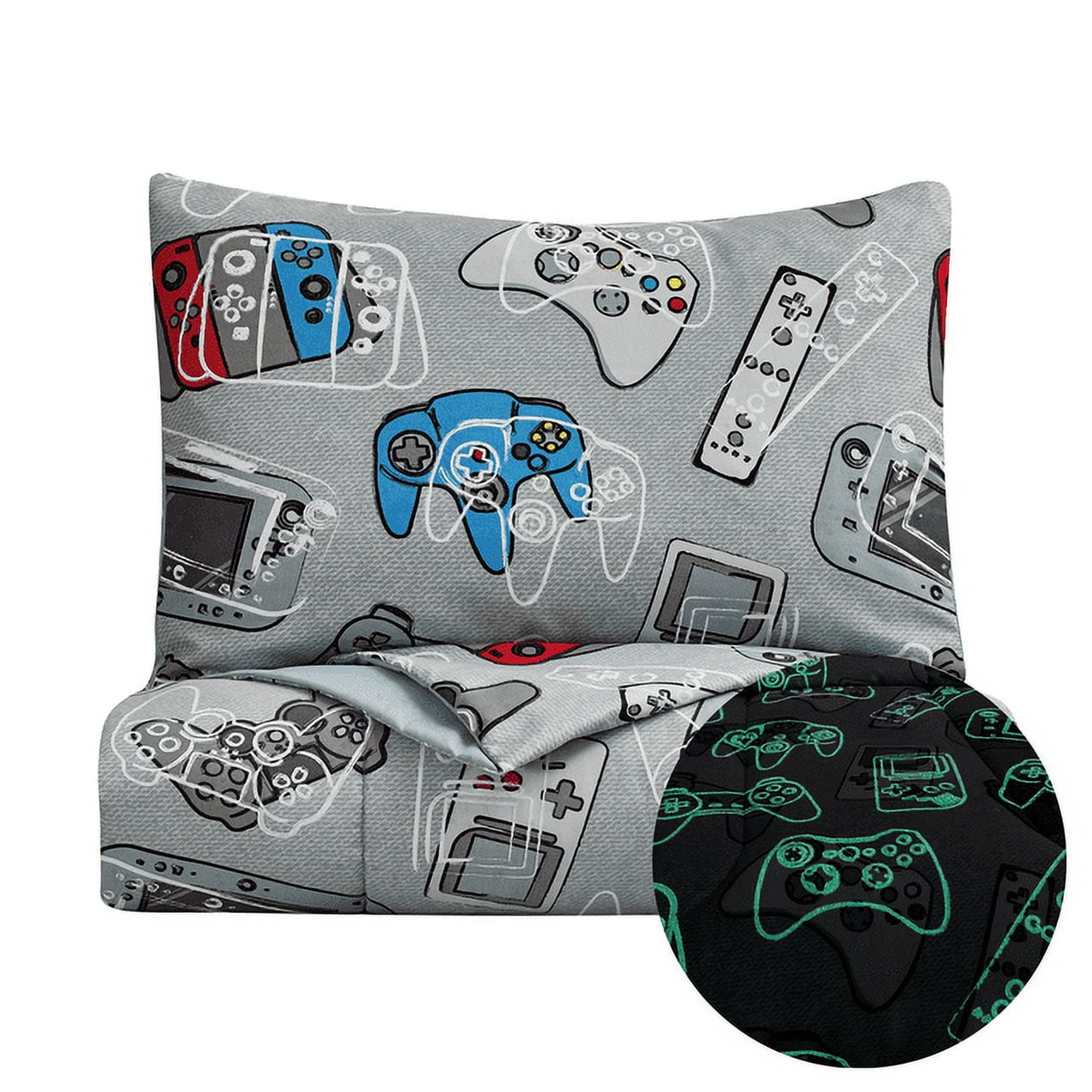 Kids Rule Twin Size Gamer Glow in the Dark Bedding Set, Game ...