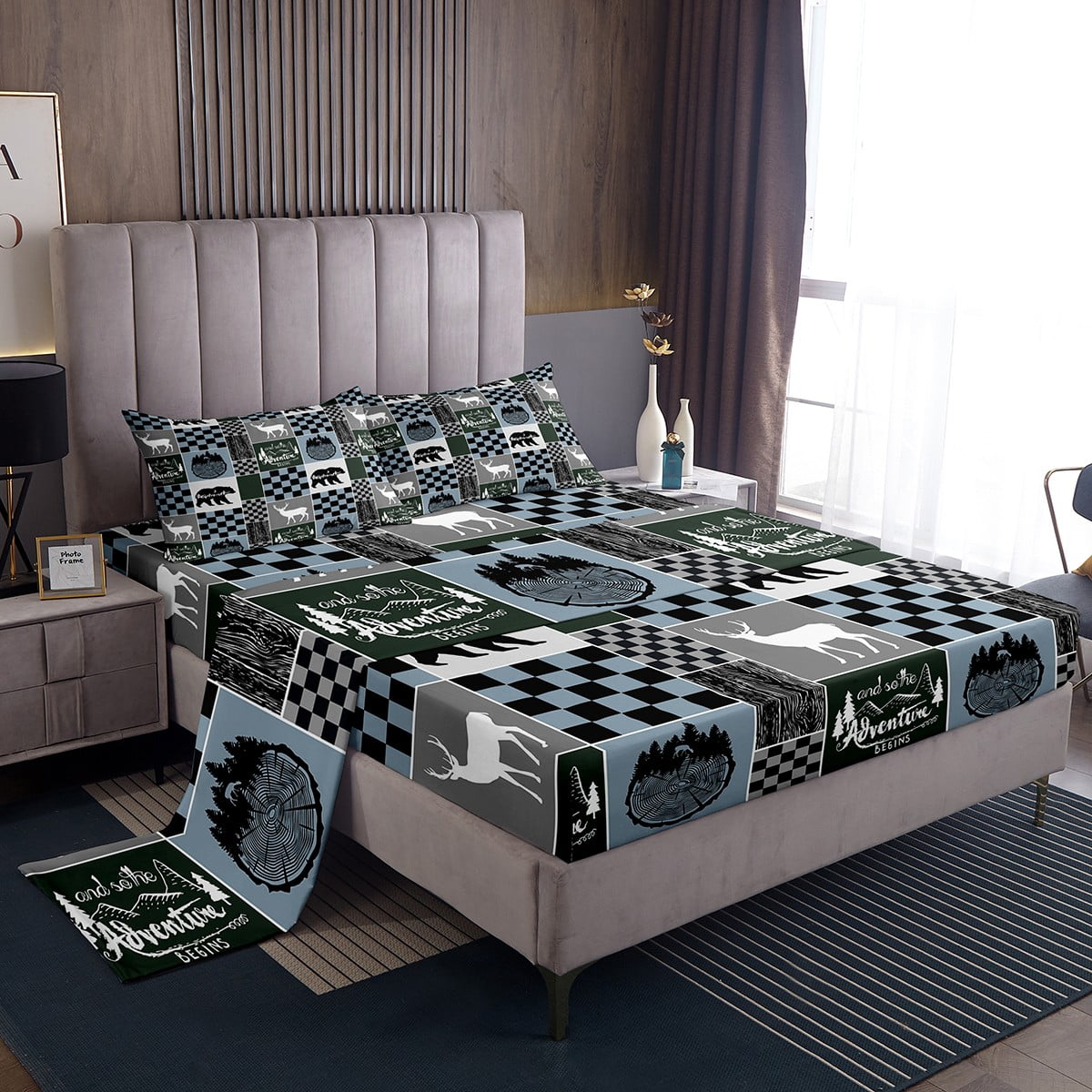 Kids Rustic Deer Sheet Set, Retro Cabin Hunting Bear Bed Sheets Set ...