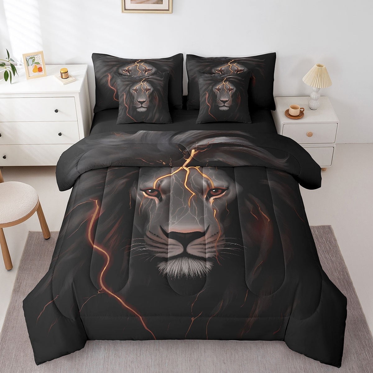 Safari Lion King Bed In A Bag 7 Piece Lightning Lion Bedding Set Adults ...